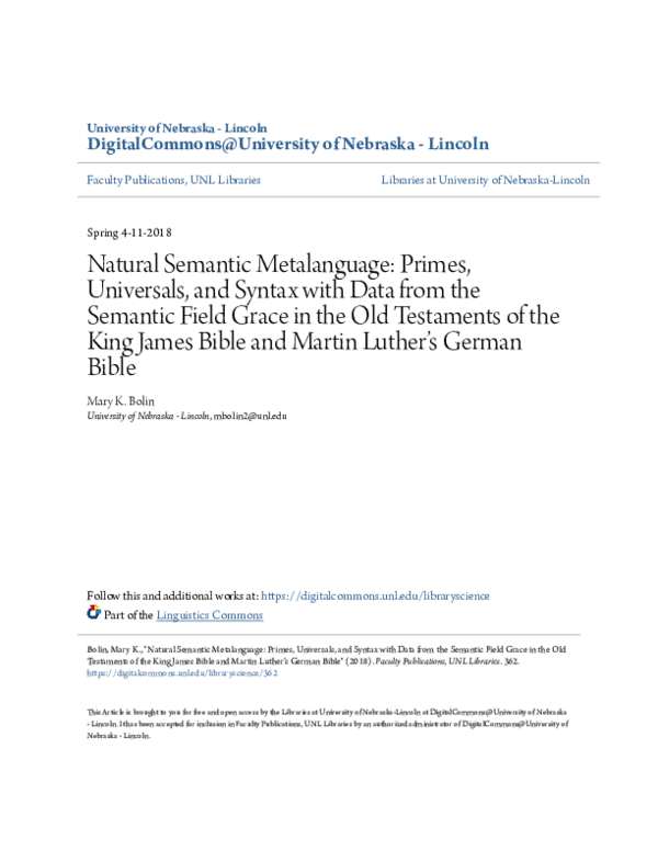 (PDF) Natural Semantic Metalanguage: Primes, Universals, and Syntaxwith ...