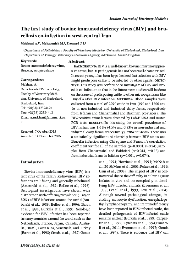 (PDF) The first study of bovine immunodeficiency virus (BIV) and ...