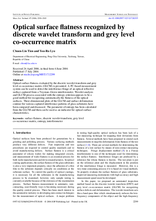 (PDF) Optical surface flatness recognized by discrete wavelet transform and grey level co ...