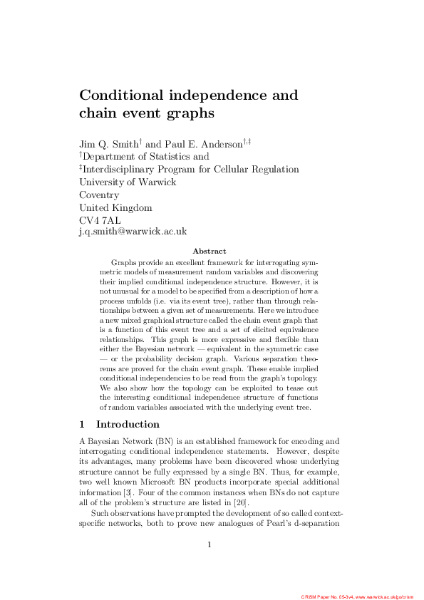 (PDF) Conditional independence and chain event graphs
