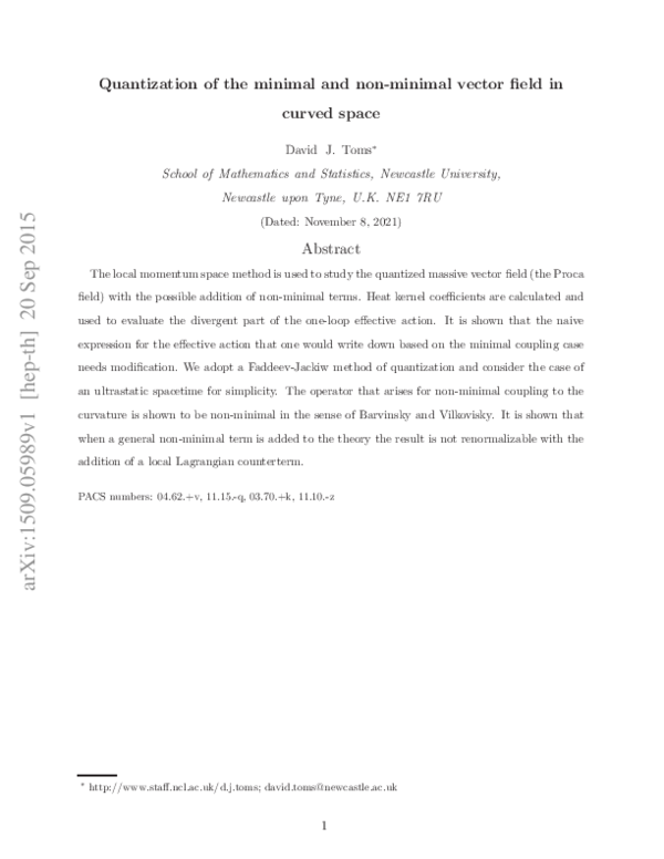 (PDF) Quantization of Proca Field in Curved Space