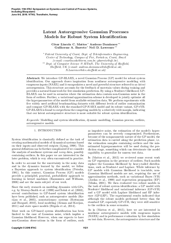 (PDF) Latent Autoregressive Gaussian Processes Models for Robust System ...
