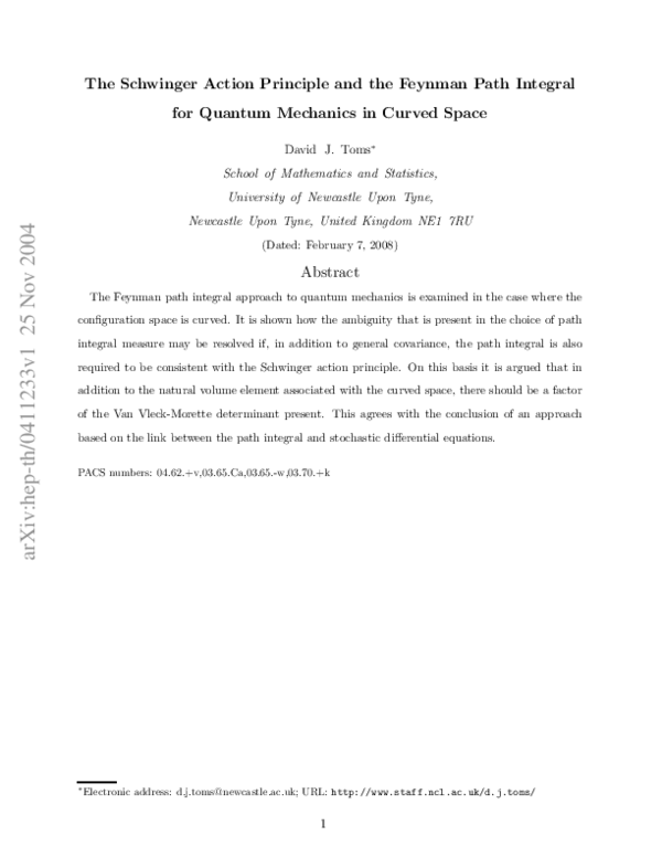 (PDF) The Schwinger Action Principle and the Feynman Path Integral for ...
