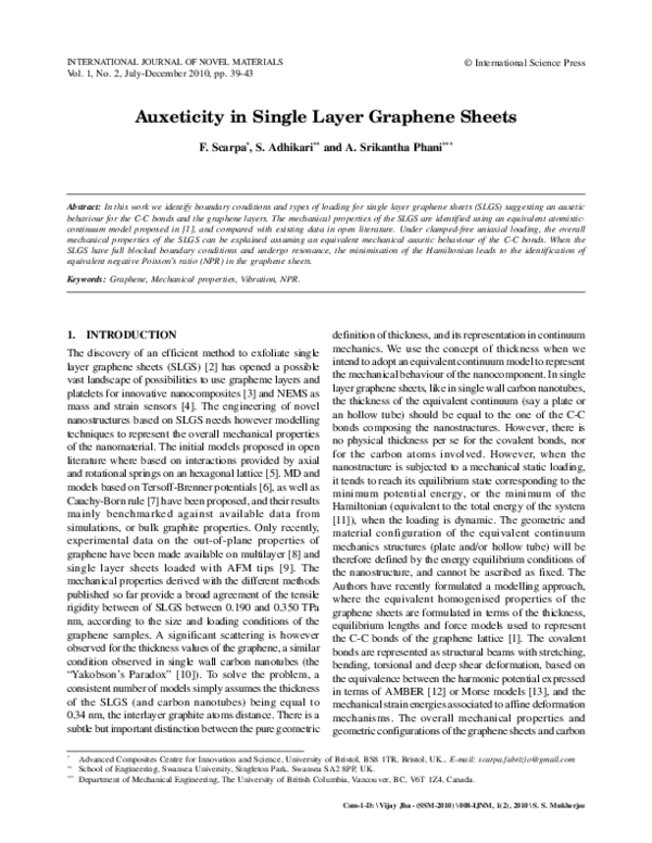 Pdf Auxeticity In Single Layer Graphene Sheets
