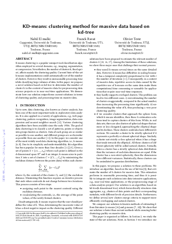(PDF) KD-means: Clustering Method for Massive Data based on KD-tree