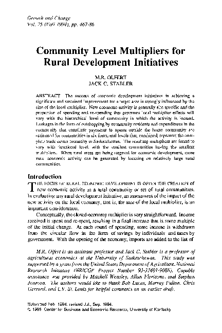 (PDF) Community level multipliers for rural development initiatives
