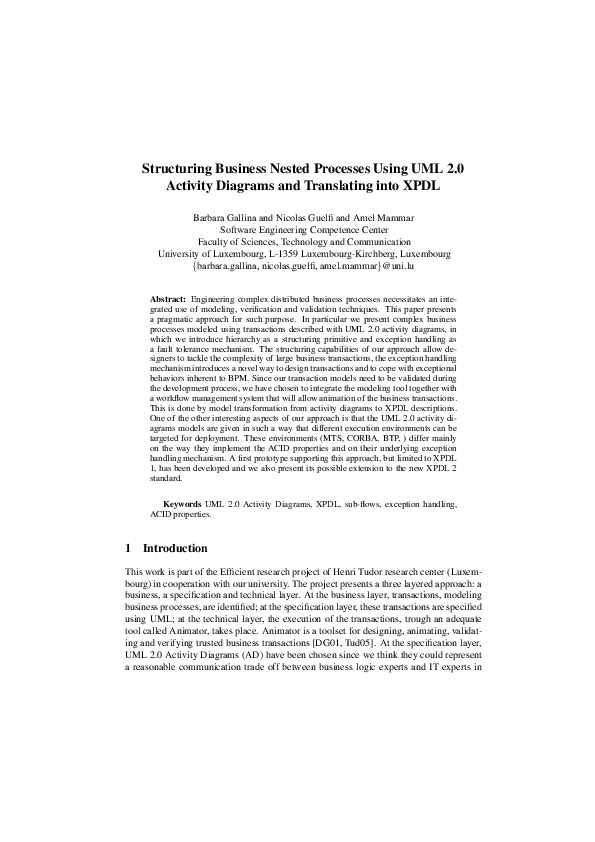 Pdf Structuring Business Nested Processes Using Uml 20 Activity