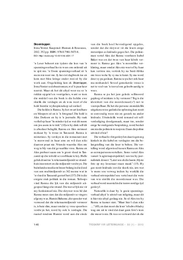 (PDF) Skoenlapper, Irma Venter : boekresensie
