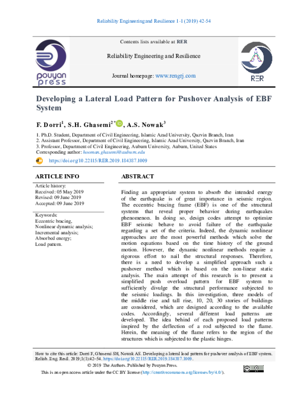 Pdf Developing A Lateral Load Pattern For Pushover Analysis Of Ebf System 8453
