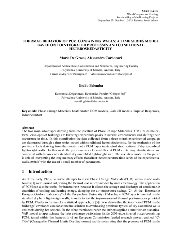 (PDF) Thermal behavior of PCM containing walls: a time series model ...