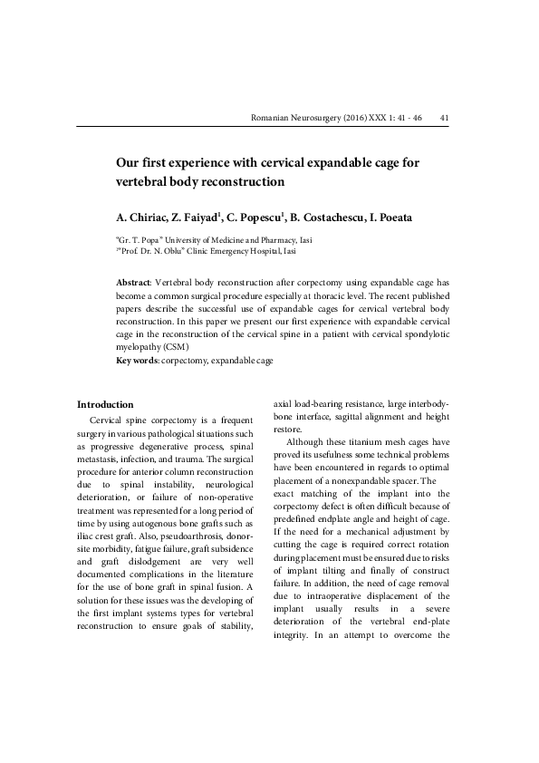 (PDF) Our first experience with cervical expandable cage for vertebral ...