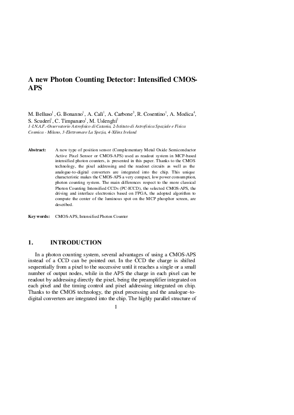 (PDF) A New Photon Counting Detector: Intensified CMOS-APS