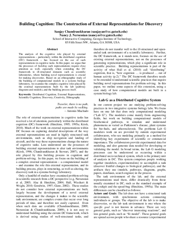 Pdf Building Cognition The Construction Of External Representations For Discovery