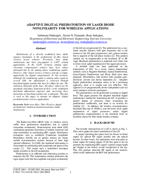(PDF) Adaptive Digital Predistortion for Laser Diodes