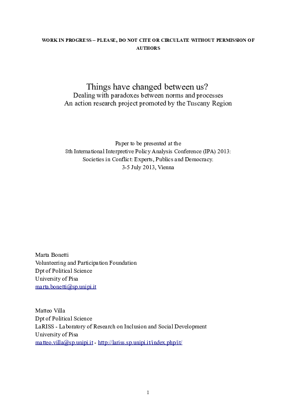 (PDF) Things have changed between us? Dealing with paradoxes between ...