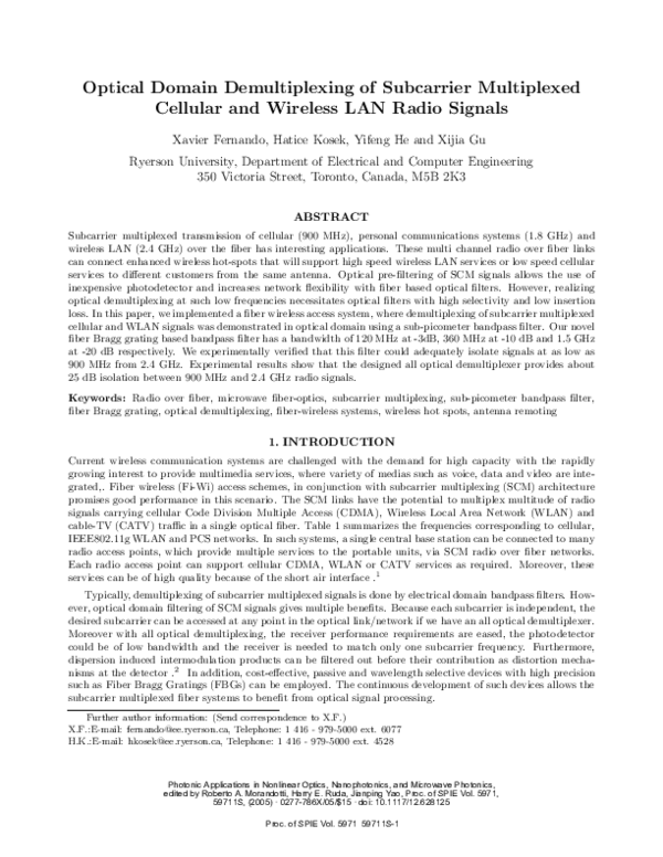 Pdf Optical Domain Demultiplexing Of Subcarrier Multiplexed Cellular