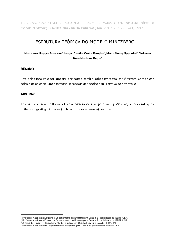 (PDF) Estrutura teórica do Modelo Mintzberg
