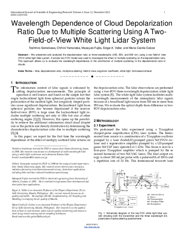 (PDF) Wavelength Dependence of Cloud Depolarization Ratio Due to Multiple Scattering Using A Two ...