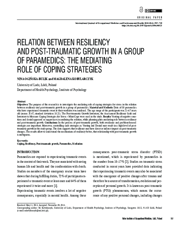 (PDF) Relation between resiliency and post-traumatic growth in a group ...