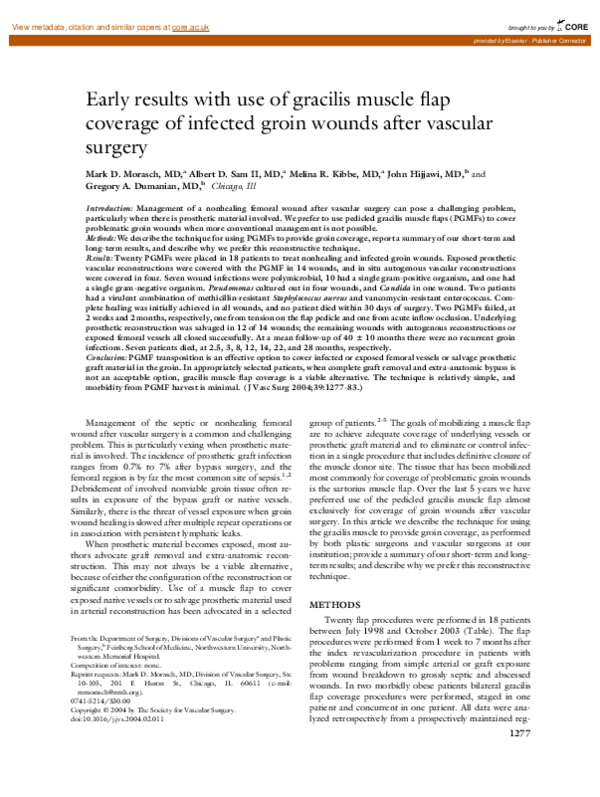 (PDF) Early results with use of gracilis muscle flap coverage of ...