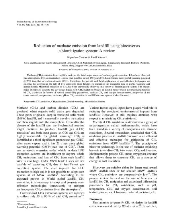 (PDF) Reduction of methane emission from landfill using biocover as a ...