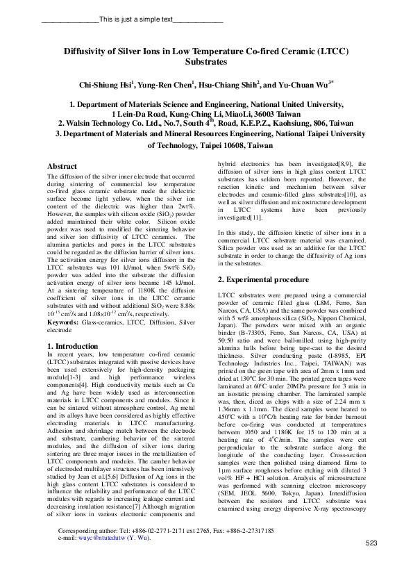 (PDF) Diffusivity of silver ions in the low temperature co-fired ...
