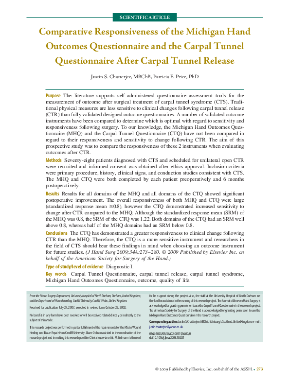 Pdf Association Of Michigan Hand Outcomes Questionnaires