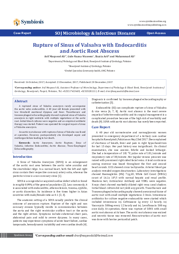 (PDF) Rupture of Sinus of Valsalva with Endocarditis and Aortic Root ...