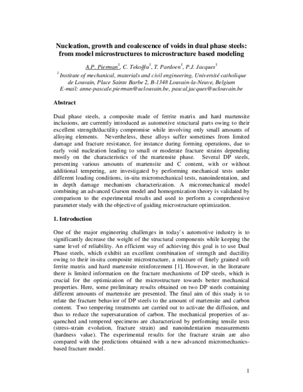 (PDF) Nucleation, growth and coalescence of voids in dual phase steels ...