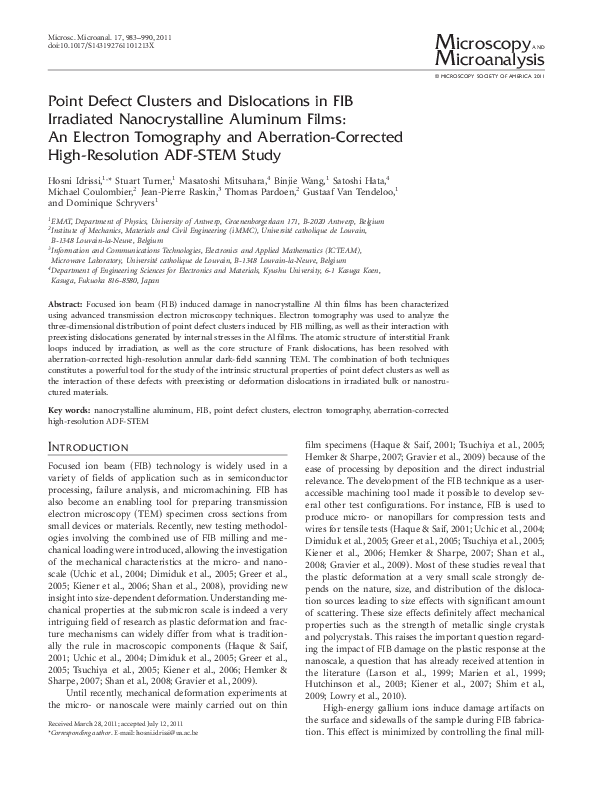 (PDF) Point Defect Clusters and Dislocations in FIB Irradiated ...