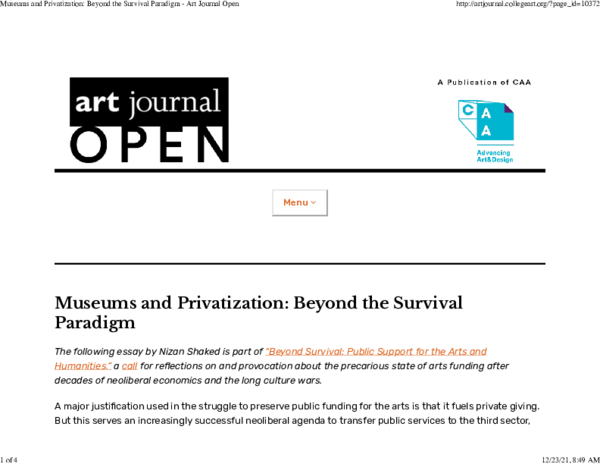(PDF) Museums and Privatization: Beyond the Survival Paradigm (PDF) Museums and Privatization: Beyond the Survival Paradigm