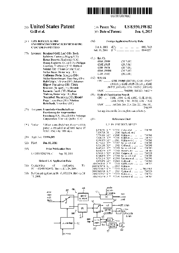 Low Bitrate Audio Encoding/Decoding Scheme Having Cascaded Switches