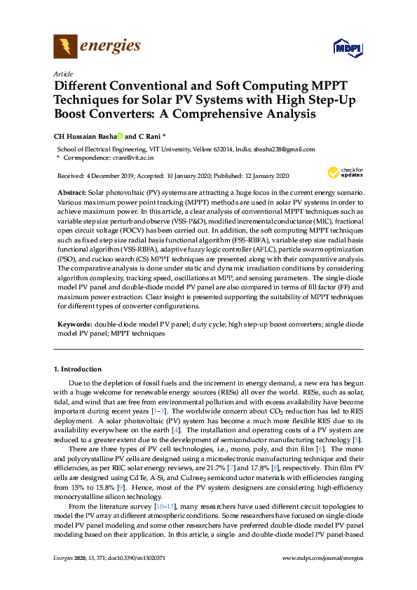 (PDF) Different Conventional and Soft Computing MPPT Techniques for Solar PV Systems with High ...
