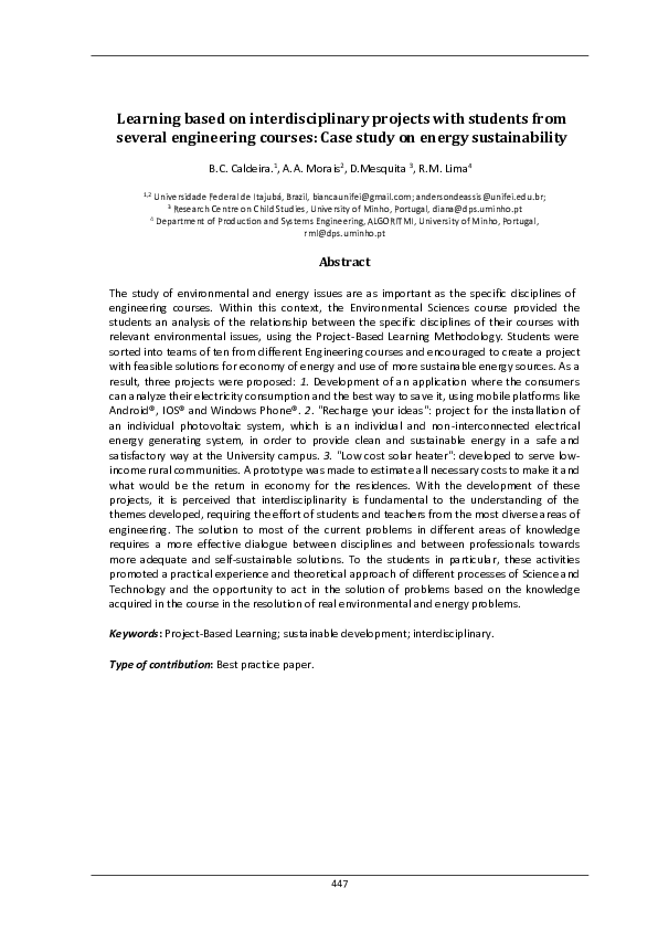 (PDF) Learning based on interdisciplinary projects with students from several engineering ...