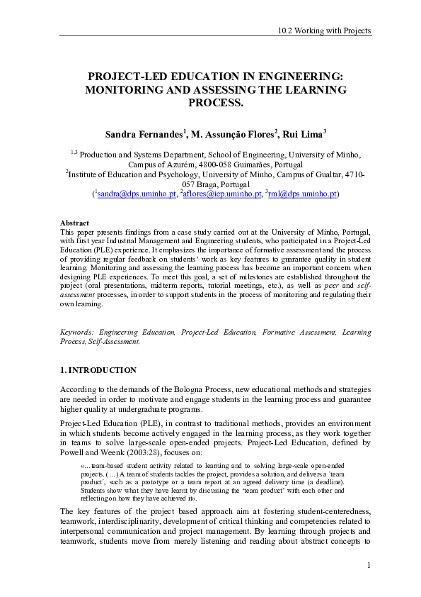 (PDF) Project-led education in engineering: Monitoring and assessing ...