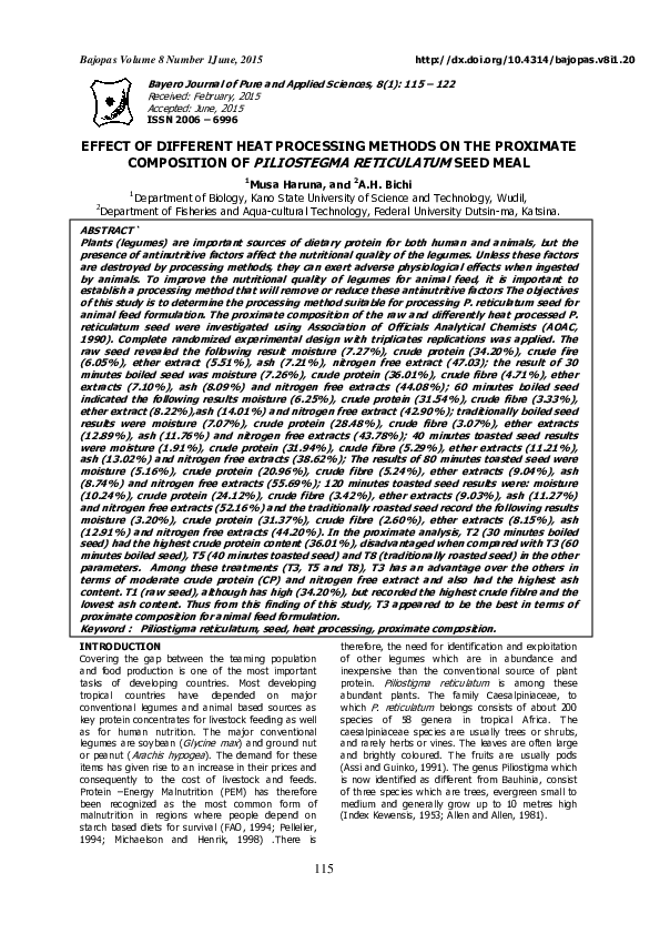 Pdf Effect Of Different Heat Processing Methods On The Proximate