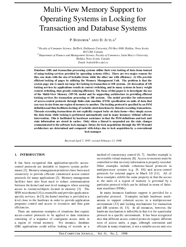 (PDF) Multi-View Memory Support to Operating Systems in Locking for Transaction and Database Systems