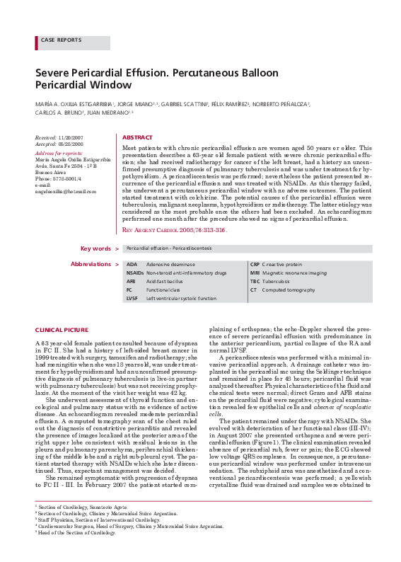 (PDF) Percutaneous Balloon Window for Severe Pericardial Effusion