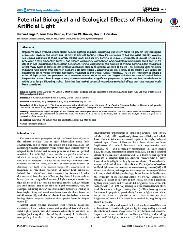 (PDF) Potential Biological and Ecological Effects of Flickering ...