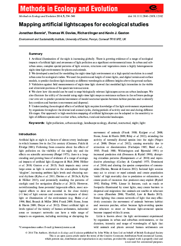 (PDF) Mapping artificial lightscapes for ecological studies