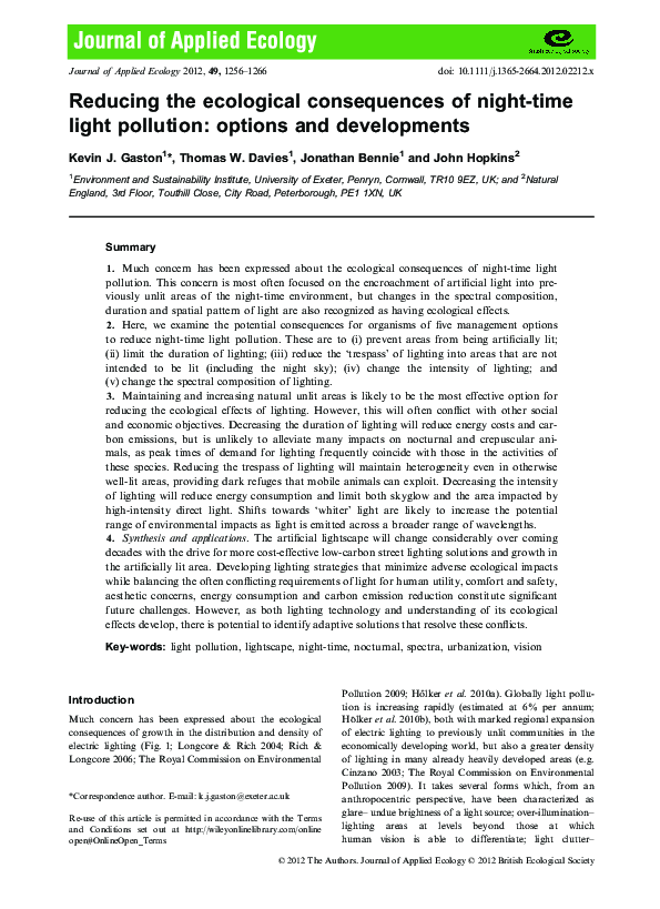 (PDF) REVIEW: Reducing the ecological consequences of night-time light ...