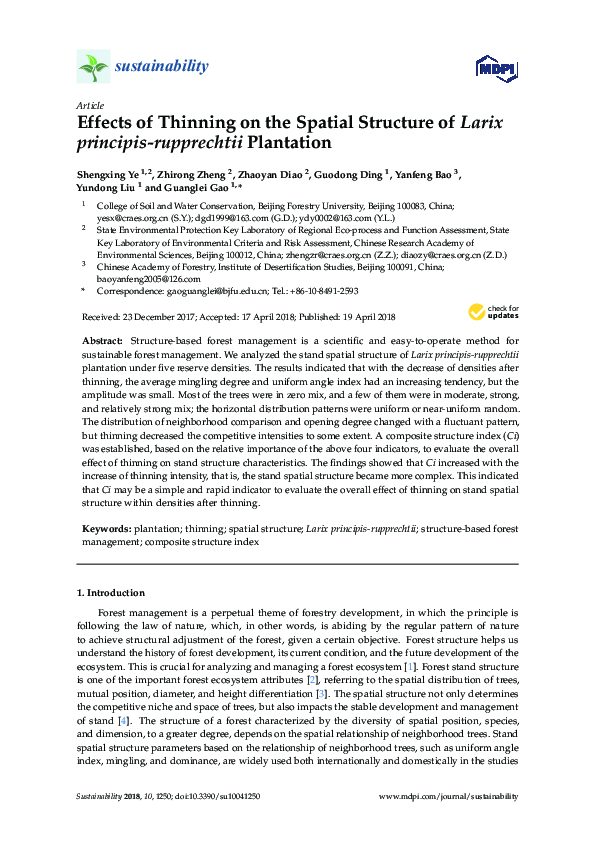(PDF) Effects of Thinning on the Spatial Structure of Larix principis-rupprechtii Plantation