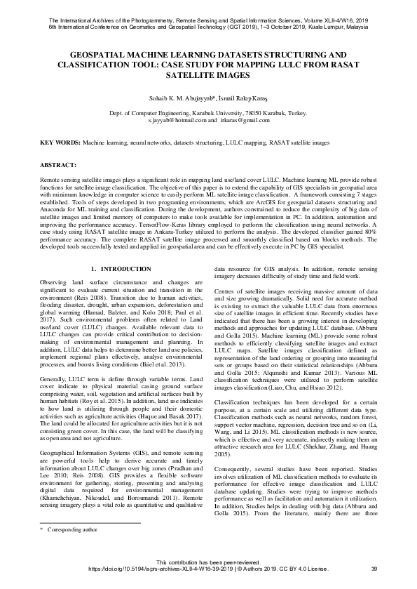 Pdf Geospatial Machine Learning Datasets Structuring And