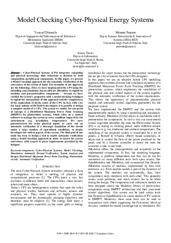 Pdf Model Checking Cyber Physical Energy Systems