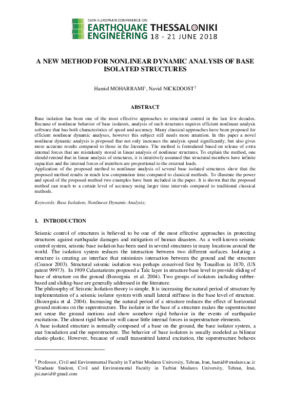 Pdf A New Method For Nonlinear Dynamic Analysis Of Base Isolated Structures