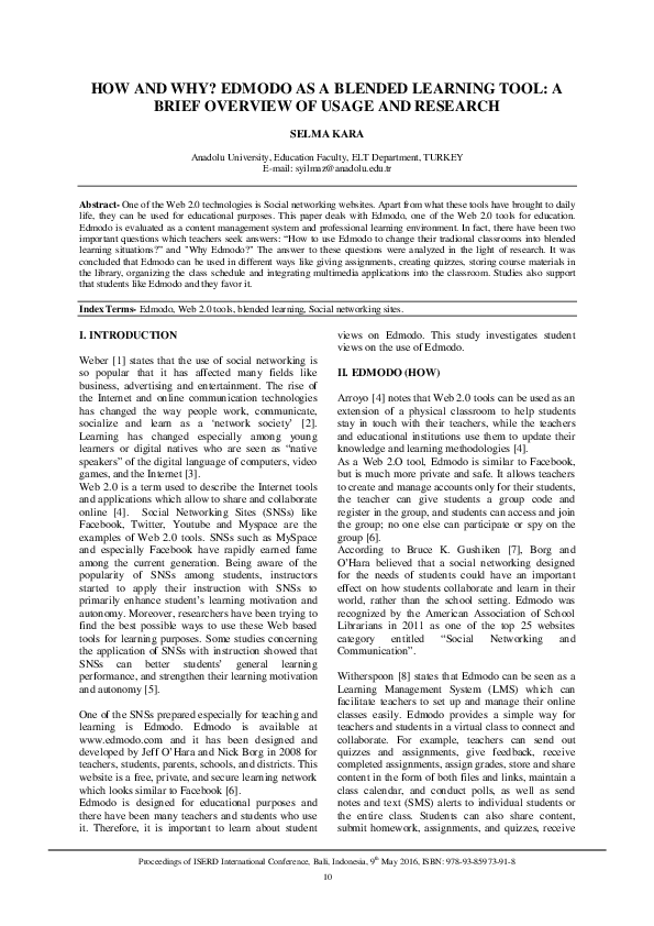 Pdf How And Why Edmodo As A Blended Learning Tool A Brief Overview Of Usage And Research