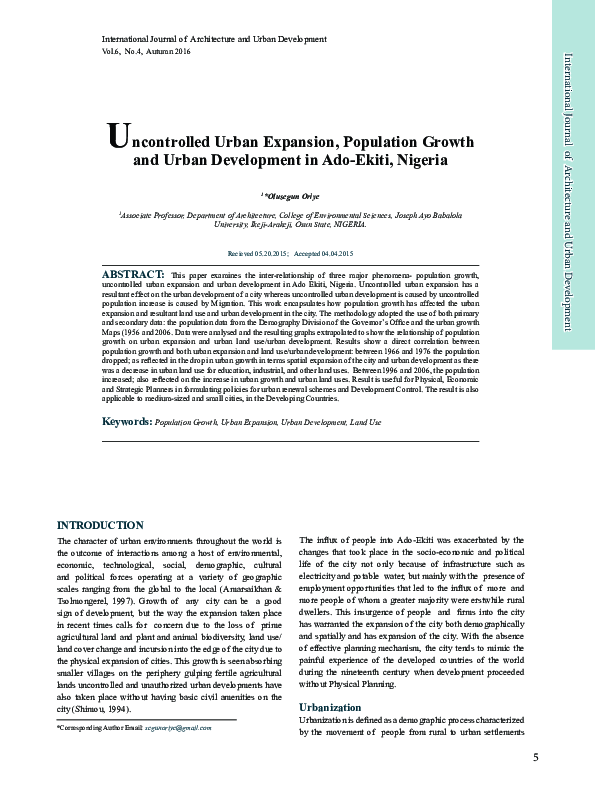 (PDF) Uncontrolled Urban Expansion, Population Growth and Urban ...