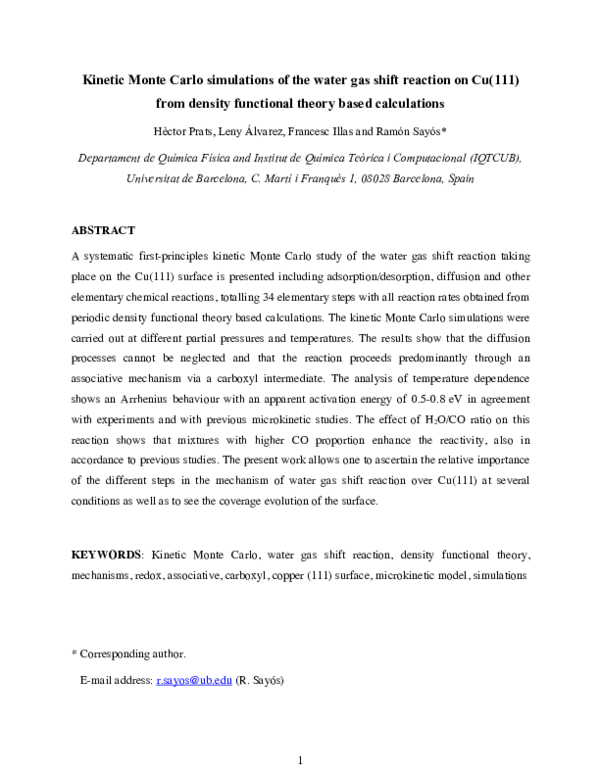 (PDF) Kinetic Monte Carlo simulations of the water gas shift reaction ...
