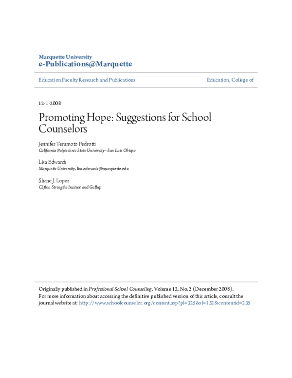 (PDF) Promoting Hope: Suggestions for School Counselors Jennifer ...