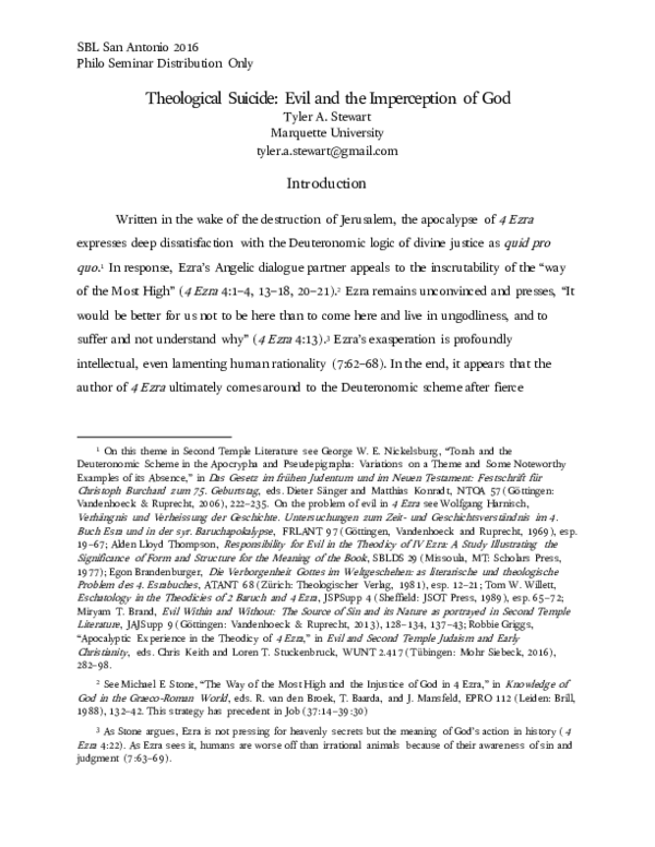 (PDF) Theological Suicide: Evil and the Imperception of God